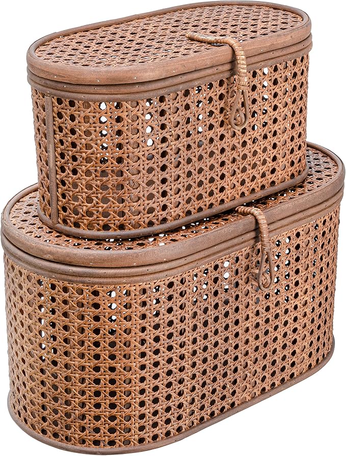 Amazon.com: Modern Decorative Oval Woven Rattan Storage Boxes, Set of 2 ...