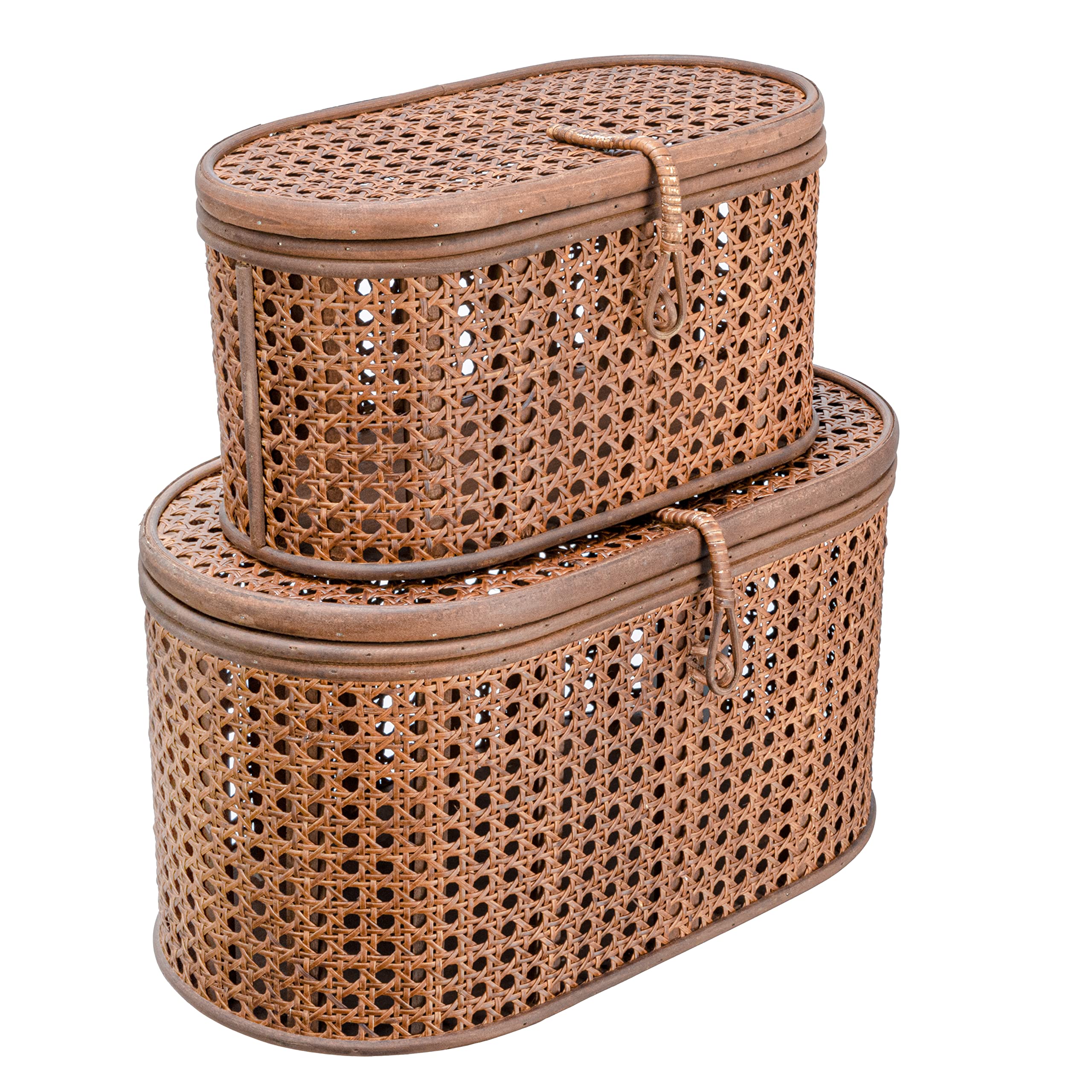 Amazon.com: Modern Decorative Oval Woven Rattan Storage Boxes, Set of 2 ...