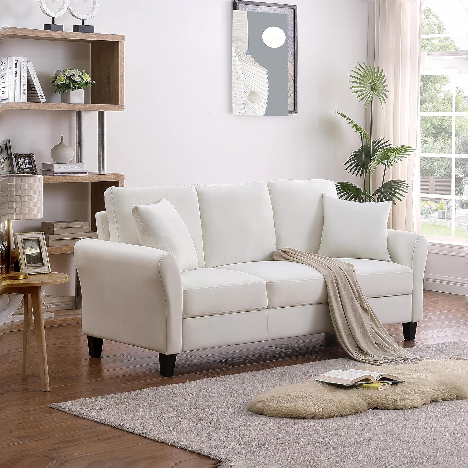 Amazon.com: Jugooly 3-Seater Velvet Sofa Couch - Classic Flared Arm ...