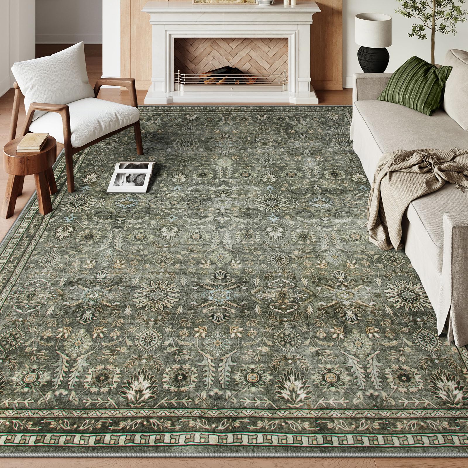 Amazon.com: Lahome Large Dark Olive Green Area Rugs, Washable Area Rugs ...
