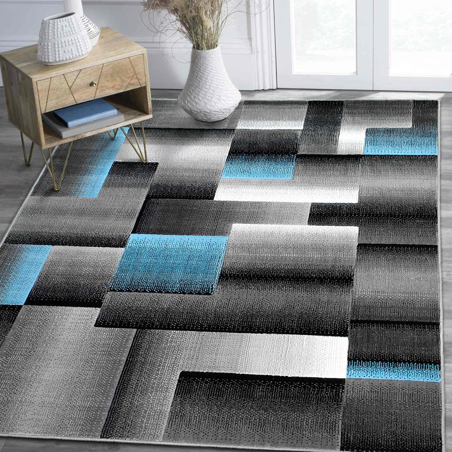 Amazon.com: HR 5’ x 7’ Rug in Blue - Premium Quality Blue/Black/Gray ...
