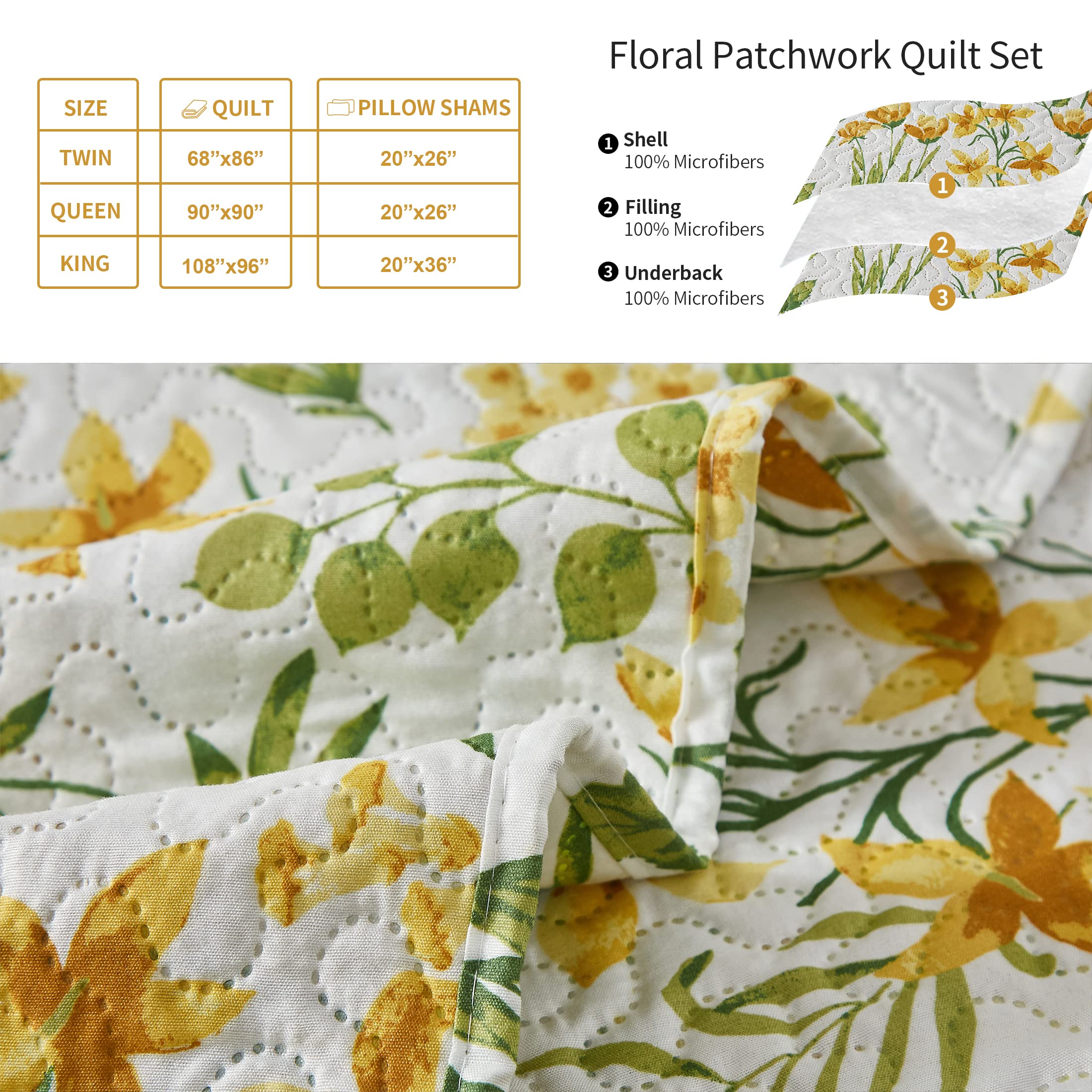 Yellow Flower Quilt Block Amazon.com: Floral Bedspread Coverlet King