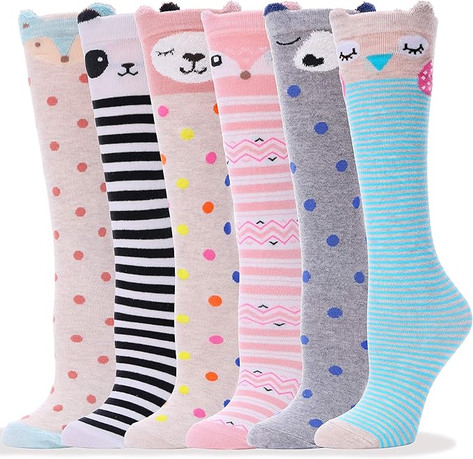 Girls Knee High Long Socks for Kids 6 Pairs Funny Boot Crazy Fun Long ...