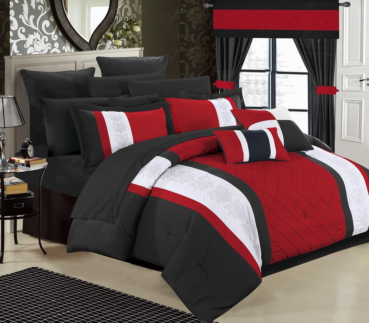 Amazon.com: Chic Home Red Bed in a Bag Comforter Set, Queen Size (24 ...