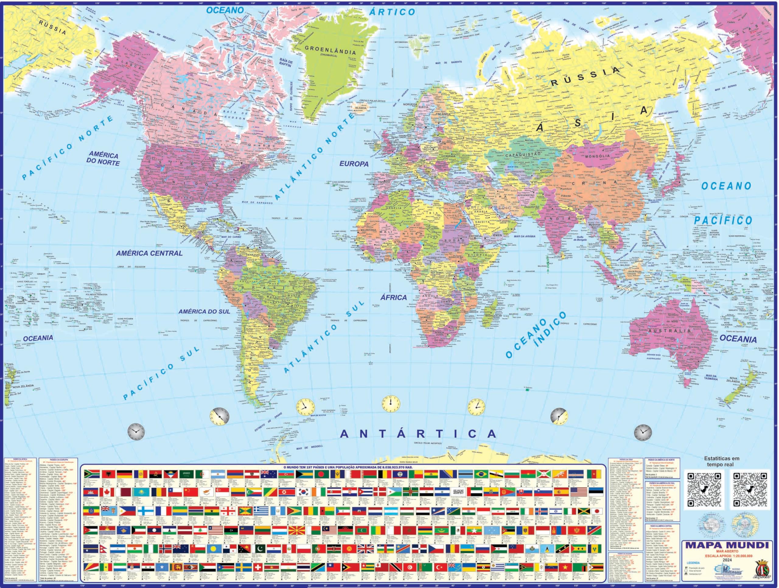 Mapa Mundi Político Escolar Especial Estatístico Geográfico Atlas ...