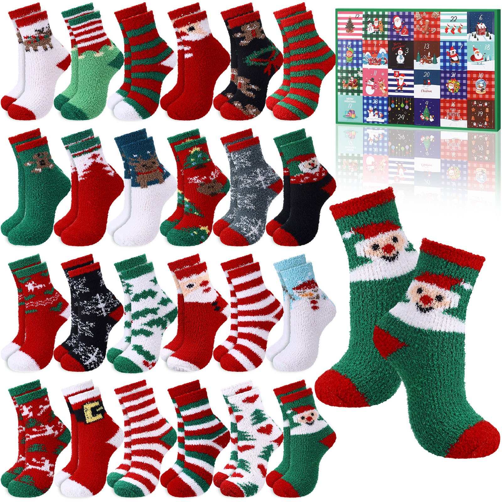 Amazon.com: Mumucove 24 Pairs Christmas Fuzzy Socks Advent Calendar ...