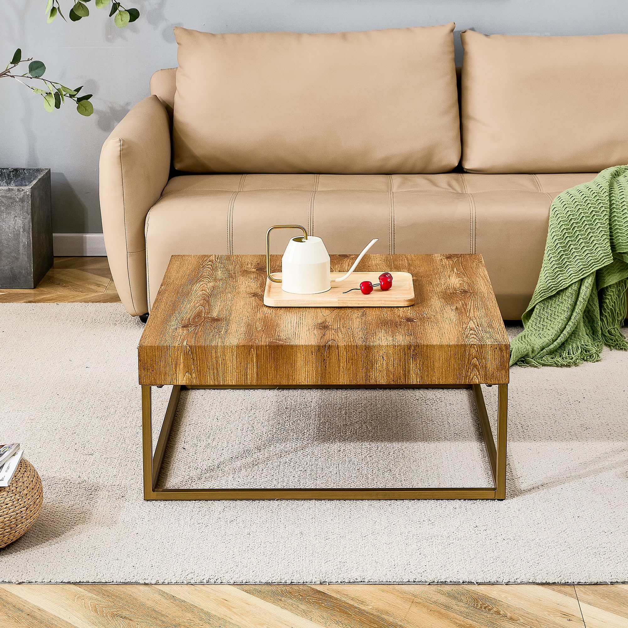 Mesa De Centro Cuadrada De Madera Rústica De Parsons