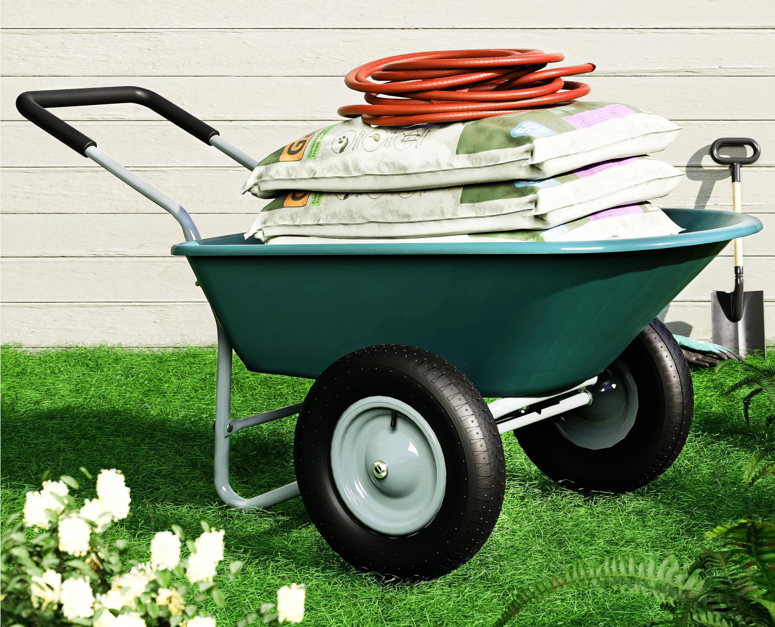 Amazon.com : True Temper RP810 Dual Wheel Poly Wheelbarrow, 8 Cubic ...