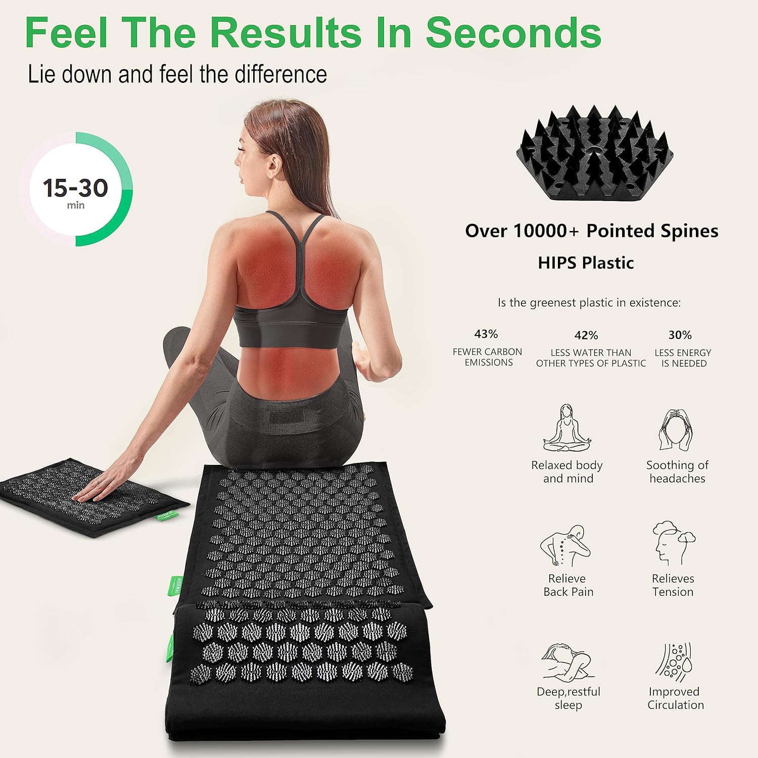 Conjunto de Tapete e Almofada de Acupressão AyurMat - Linho Natural e ...