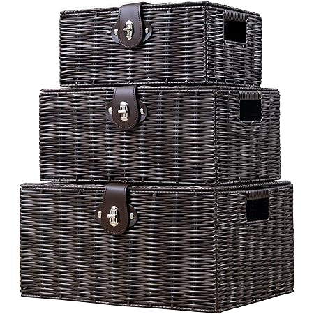 Amazon.com: Homepeaz Set of 3 Woven Wicker Storage Basket Box with Lid ...