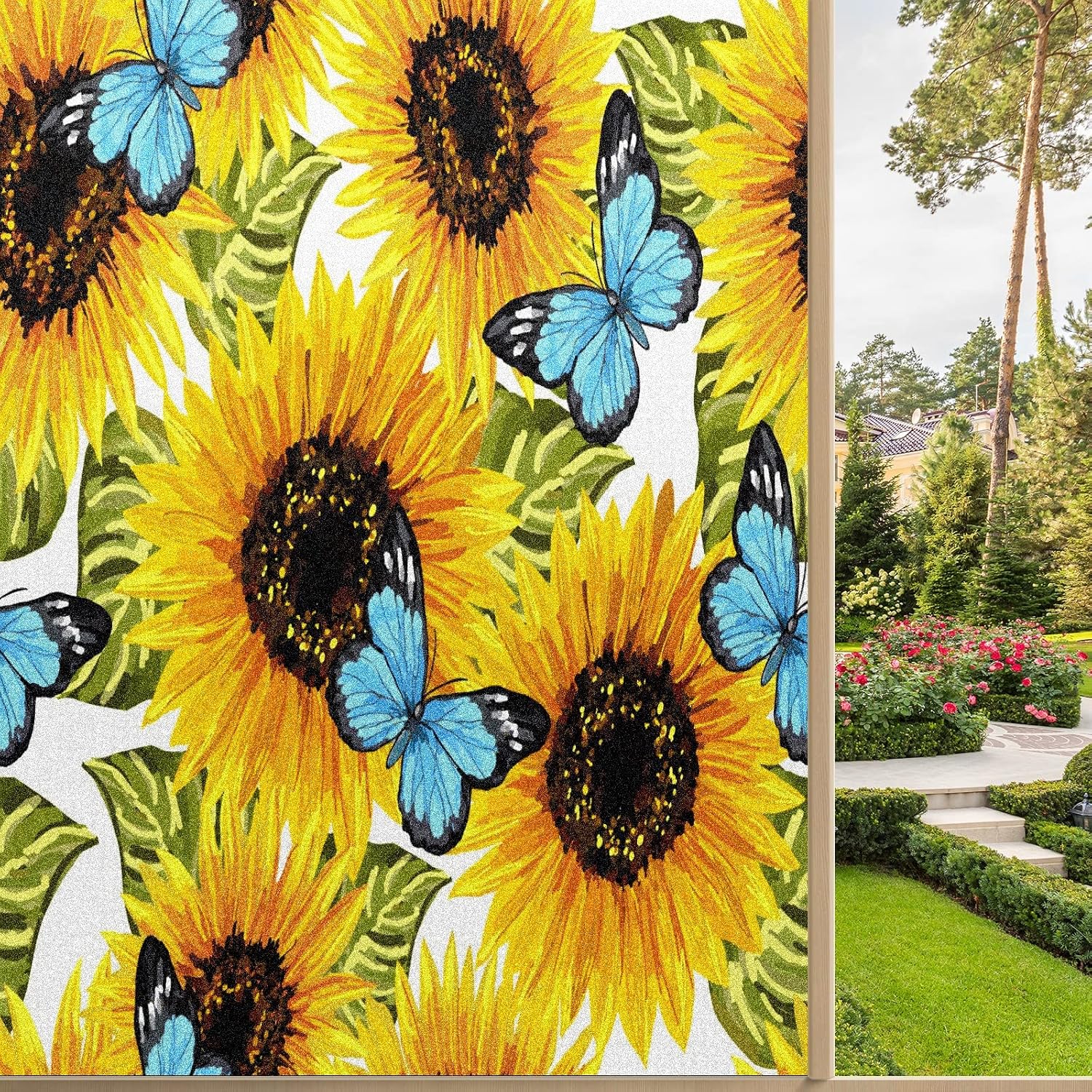 Amazon.com: Window Privacy Film Decorative Sunflower Butterfly Static ...