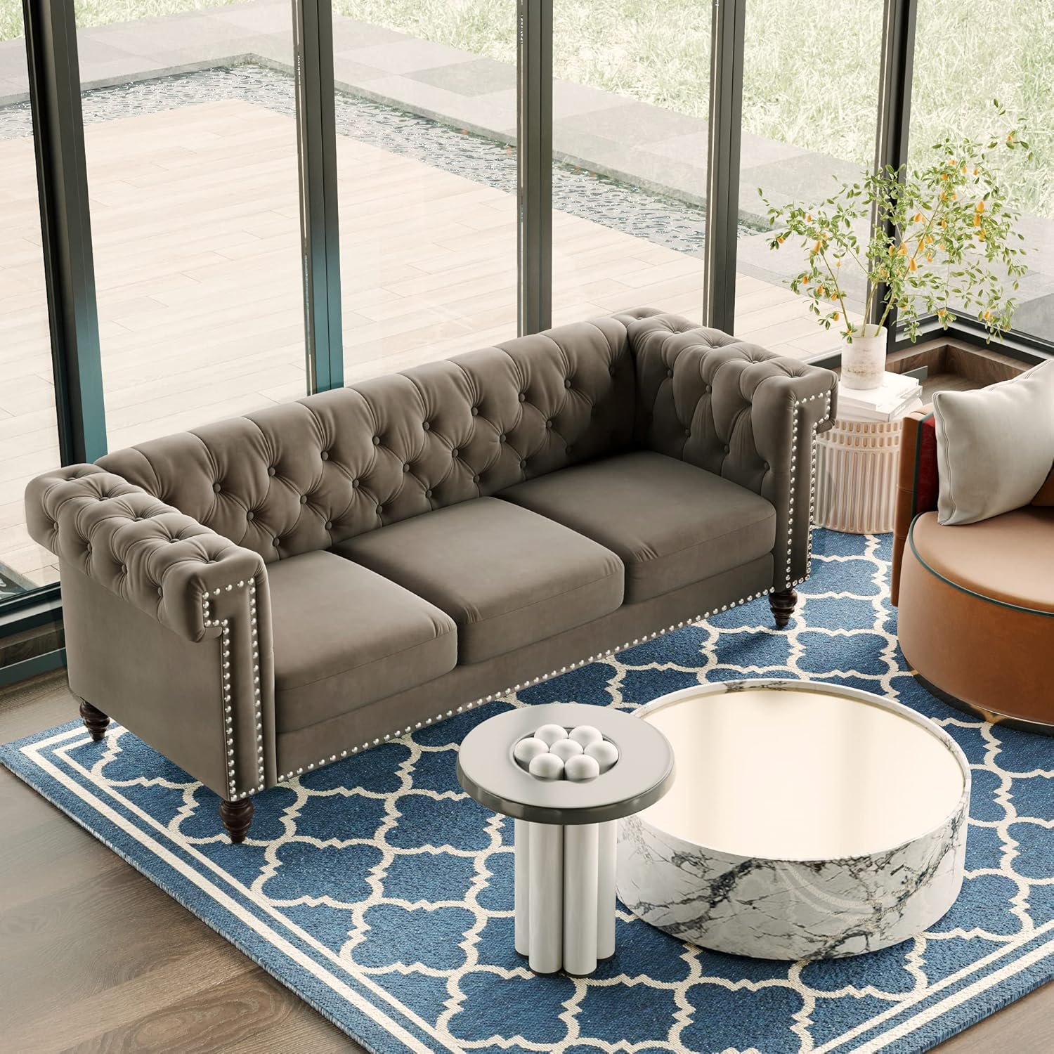 Amazon.com: LUMISOL Chesterfield Tufted Sofa with Key Arms, 3-Seater ...