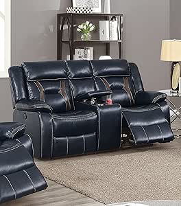 Amazon.com: Poundex Ink Gel Leatherette Power Loveseat with Console ...