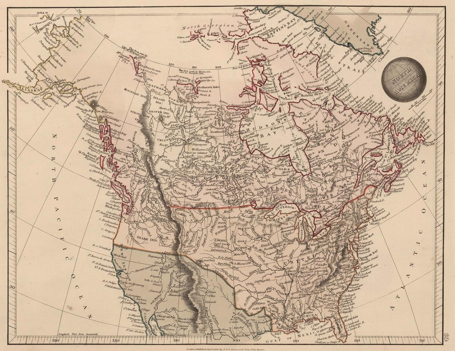 Amazon.com: World Atlas - 1825 North America - Historic Antique Vintage ...