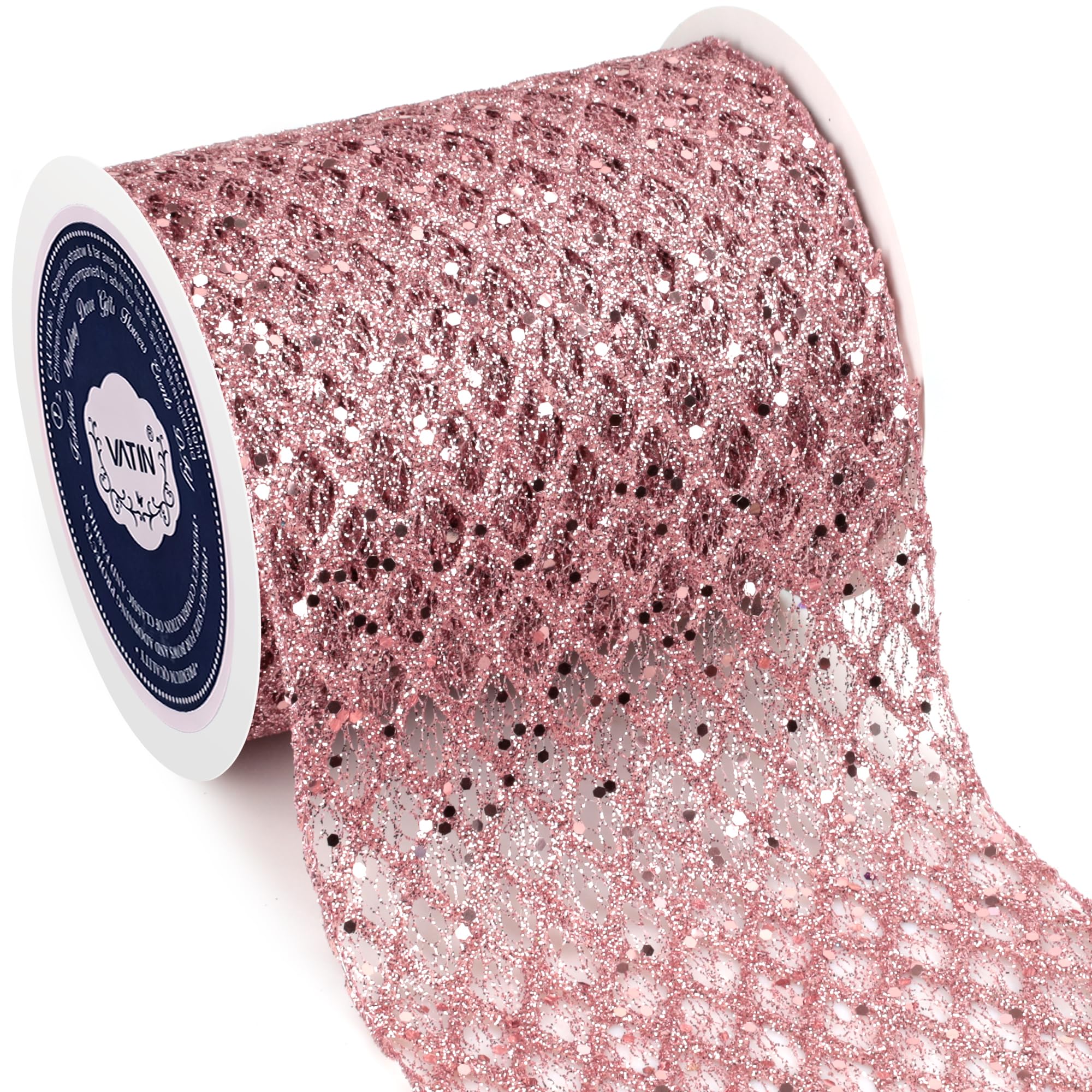 Snapklik.com : 6" Rose Gold Christmas Ribbon, Rose Gold Glitter Mesh ...