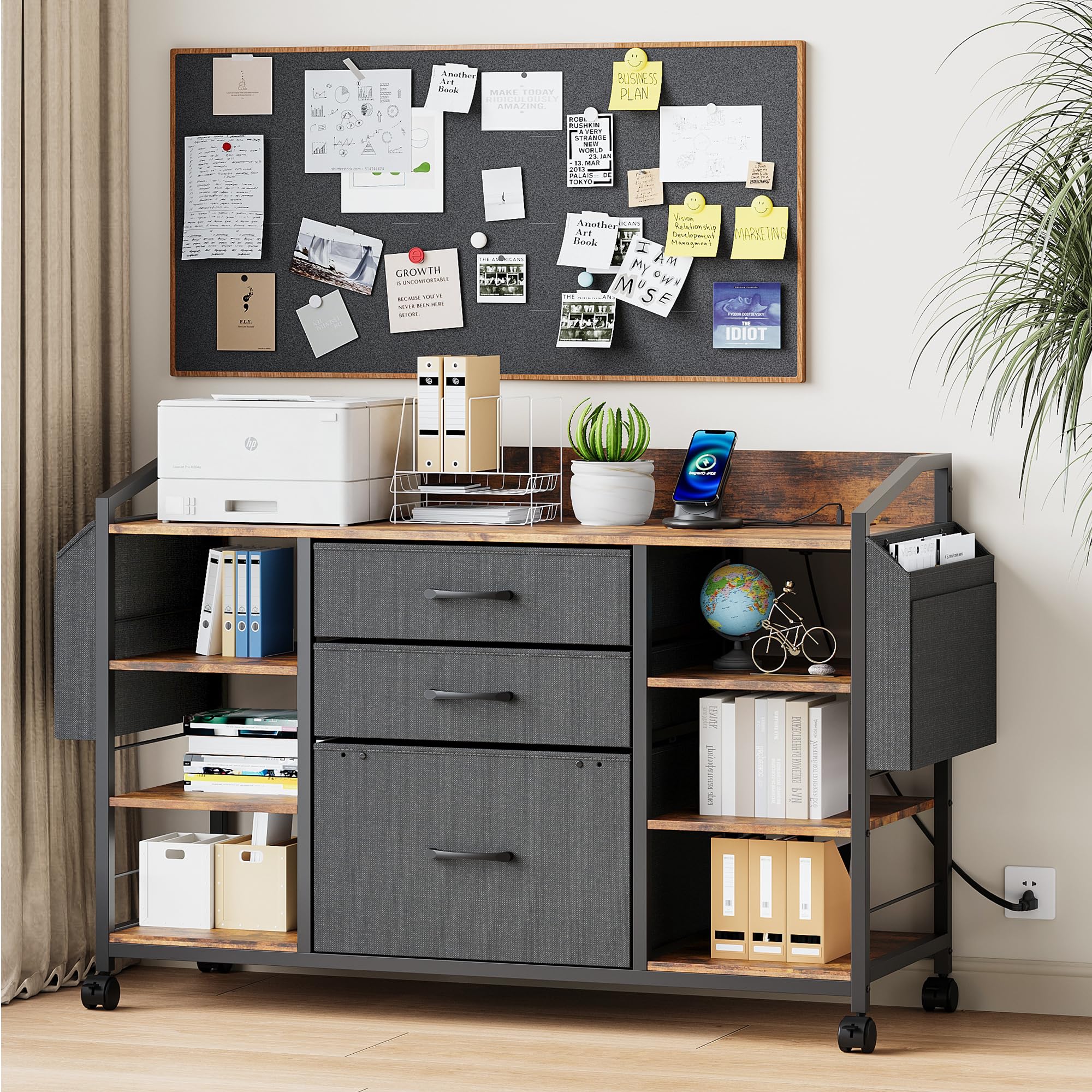 Amazon.com: Pipleo 43.3' Fabric File Cabinet with Charging Station, 3 ...