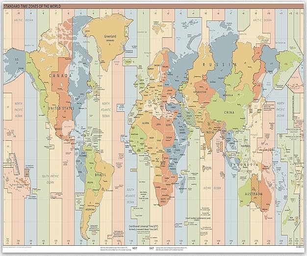 World Wall Map - Large World Time Zones Map Wall Posters for Office ...