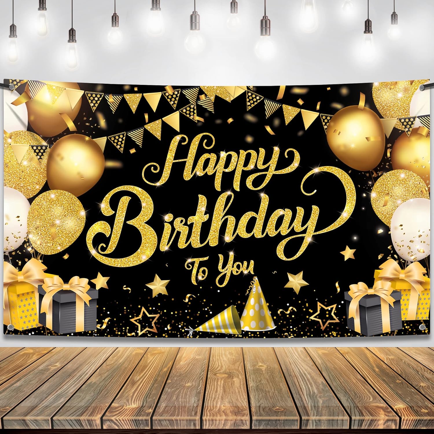 Amazon.com: KatchOn, Black and Gold Happy Birthday Banner - XtraLarge ...