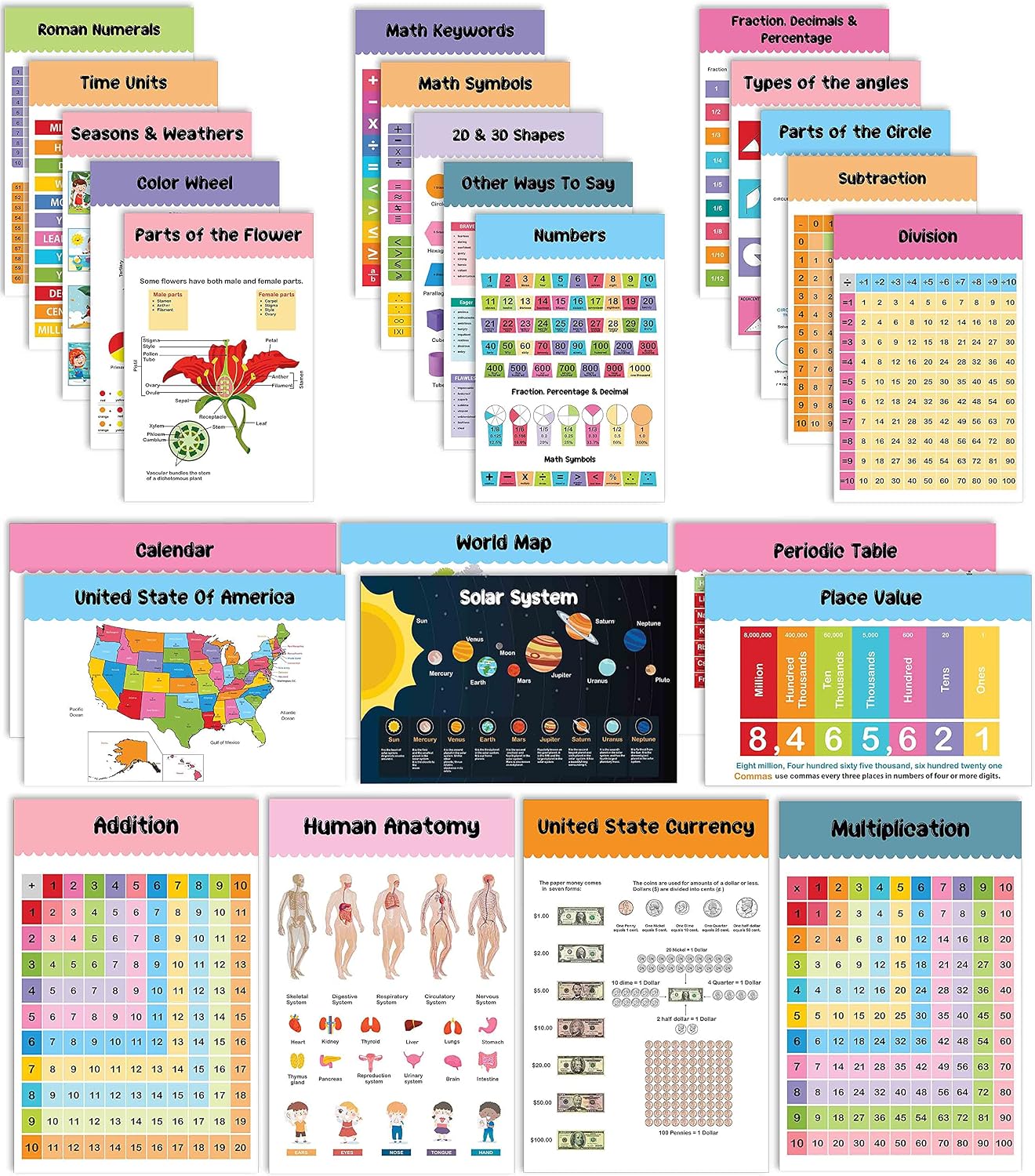 Amazon.com: Traceease Educational Poster for Elementary School, Pack of ...