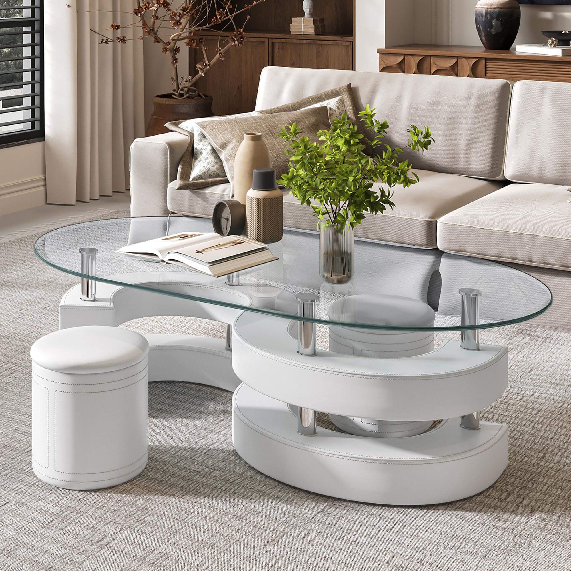 Amazon.com: AMHDDT Nesting Glass Coffee Table Set of 3, 49" Oval Glass ...