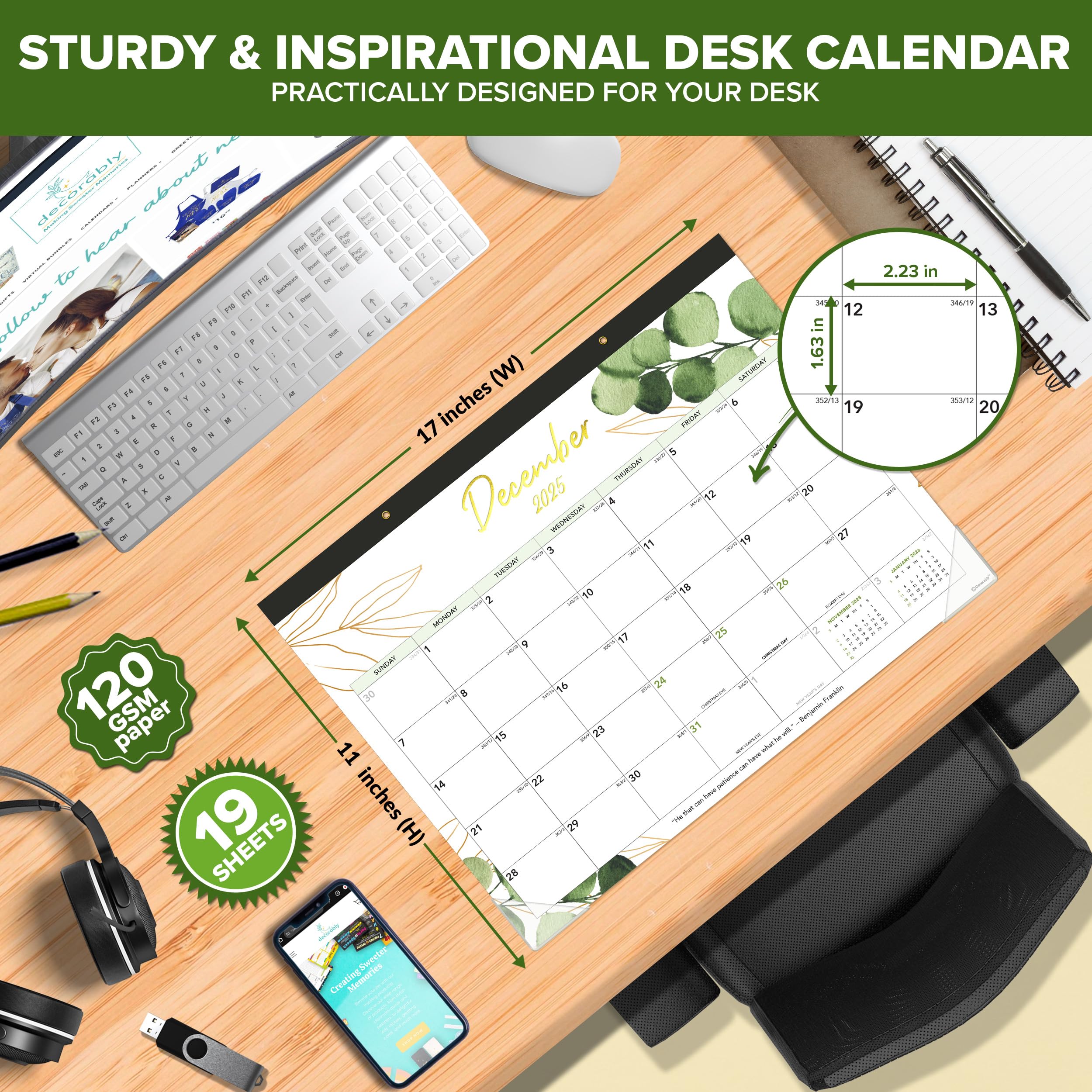 Snapklik.com : Decorably 18 Months Gold Foiled Greenery Aesthetic Desk ...