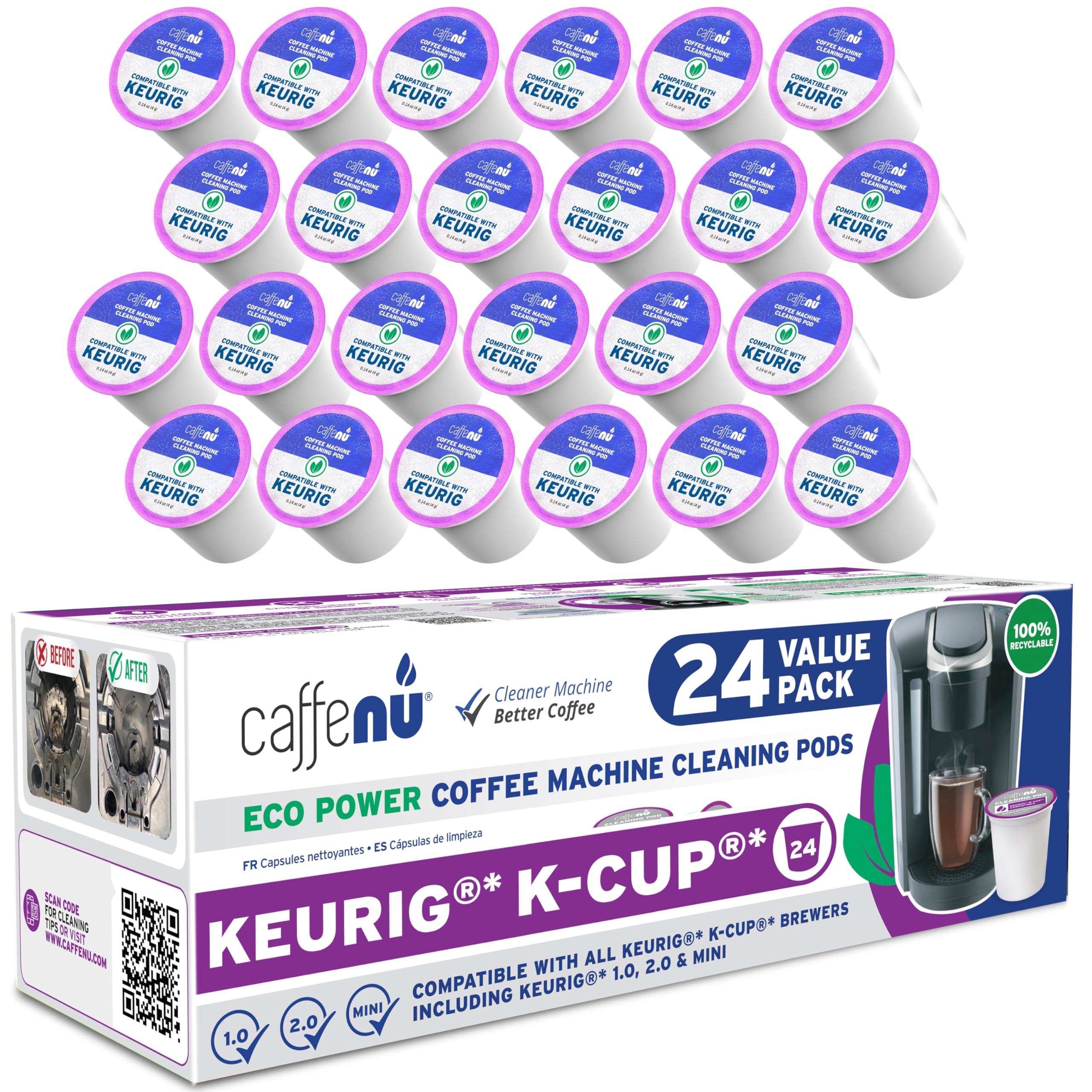 Keurig Compatible Cleaning Pods. 24 Rinse Pods Cleaner Kit. Eco ...