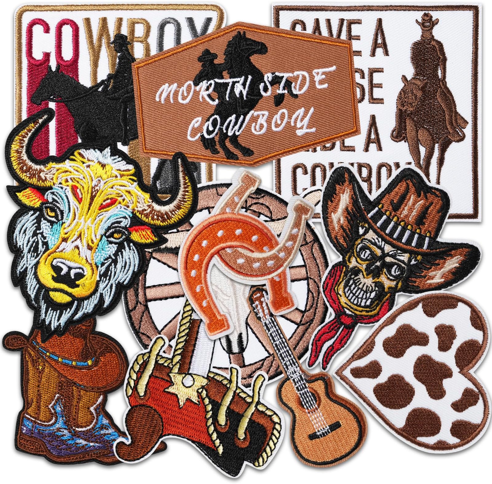 Amazon.com: 16pcs Western Iron On Patches West Cowboy Theme Embroidered ...