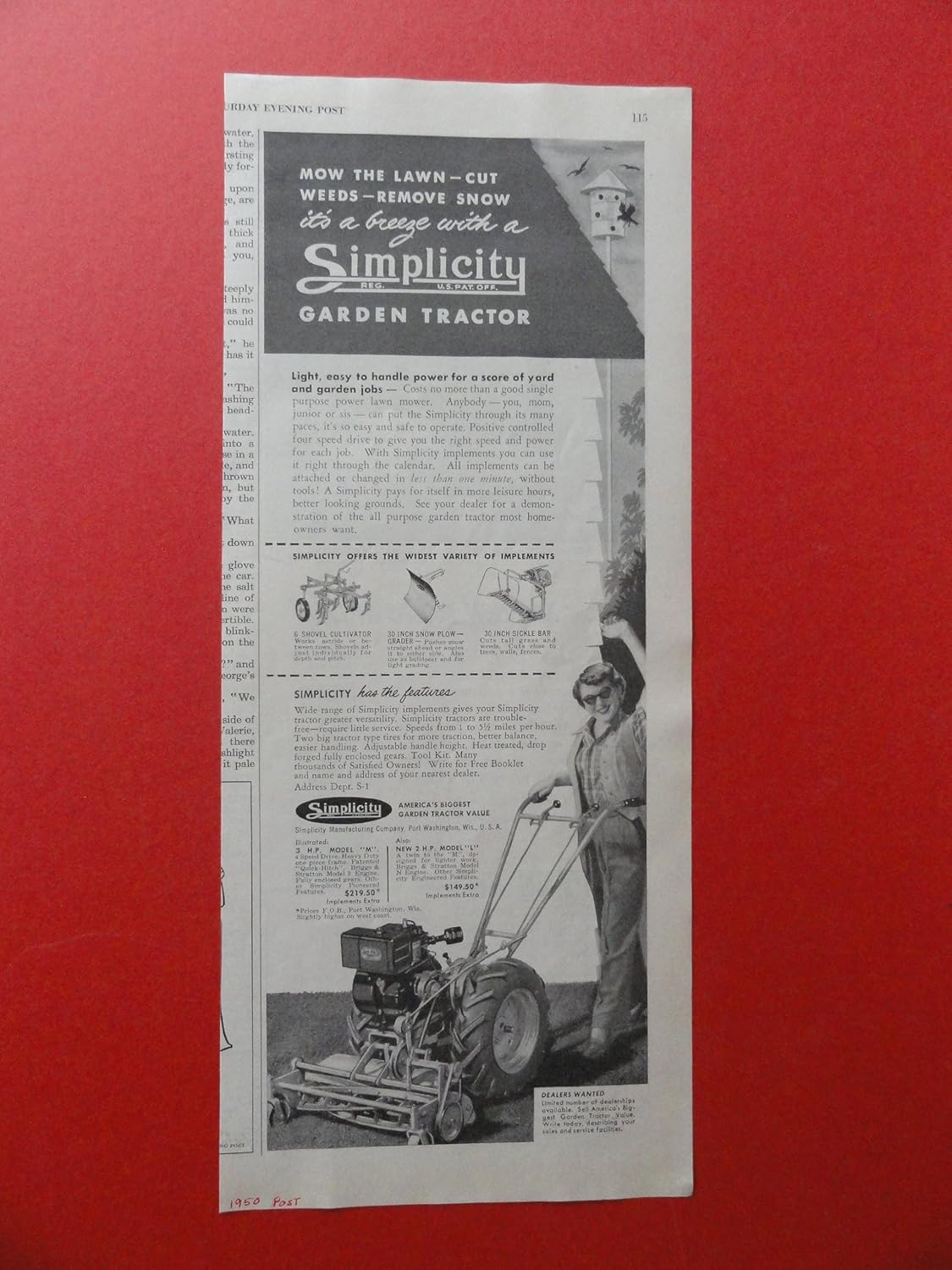 Amazon.com: Simplicity garden tractor.1950 print ad (woman/tractor ...