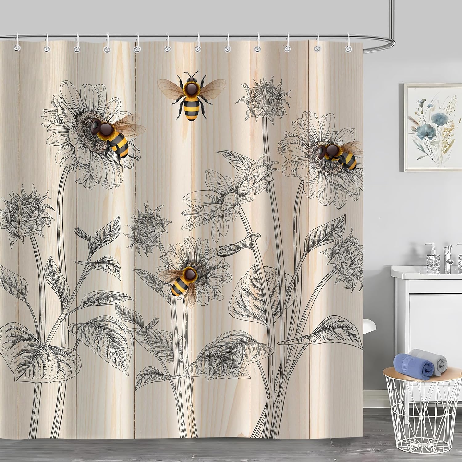 Amazon.com: Moonslim Bee Shower Curtain Set 72Wx72H, Country Farmhouse ...