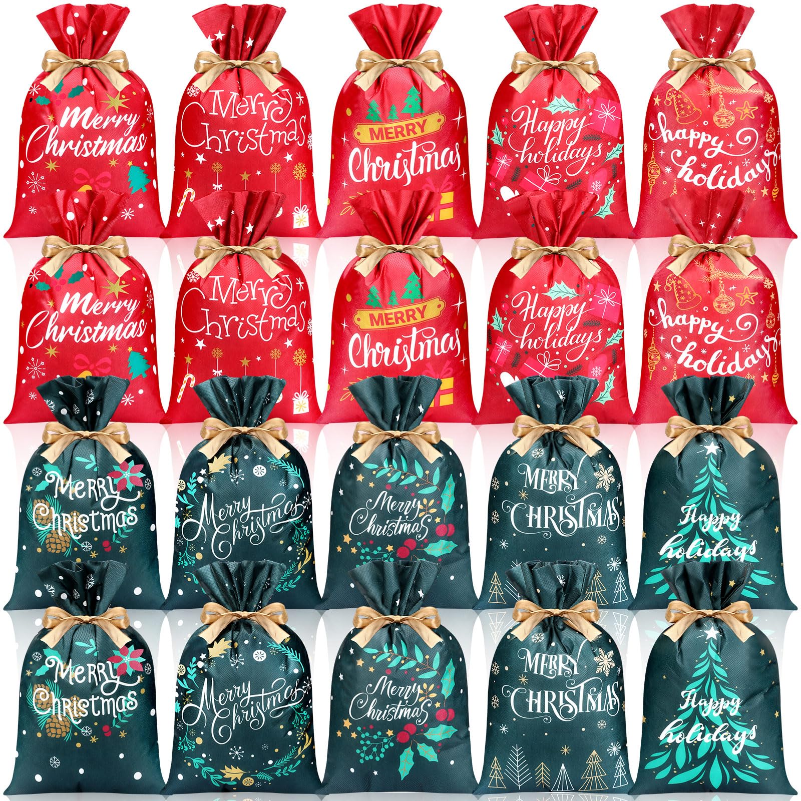 Amazon.com: Wesnoy 20 Pcs Christmas Drawstring Gift Bags Large Fabric ...