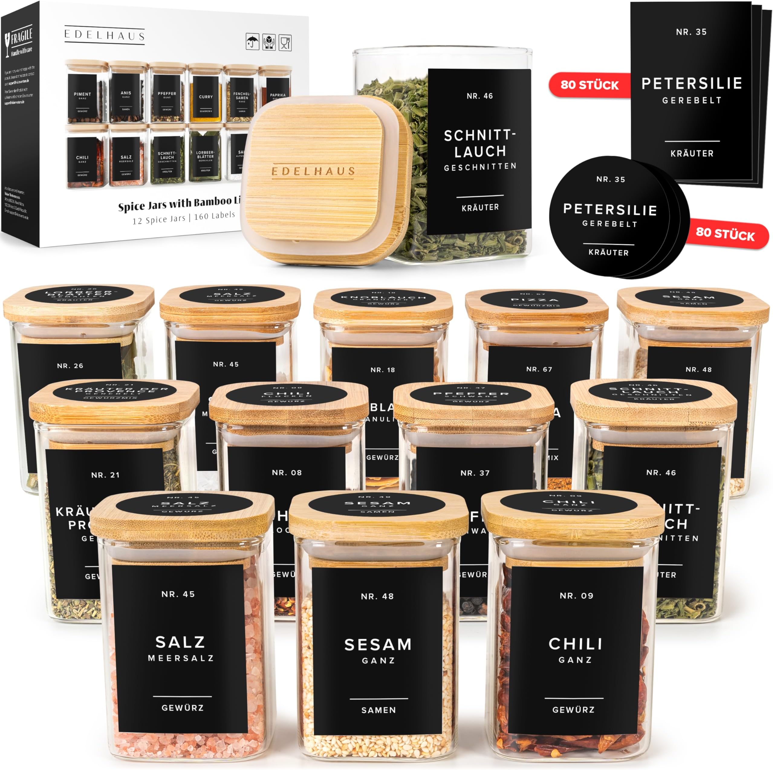 KIVY Vorratsgläser eckig [12er Set] + Etiketten - Stapelbare ...