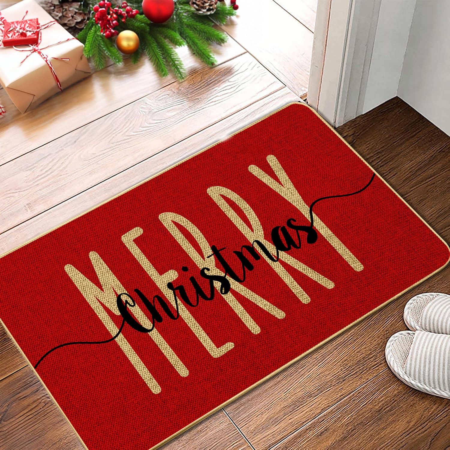 Amazon.com: ARTDMT Red Merry Christmas Welcome Decorative Doormat ...