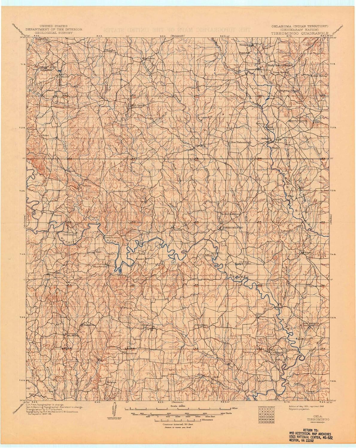 Amazon.com: Oklahoma Maps - 1901 Tishomingo, OK - USGS Historical ...