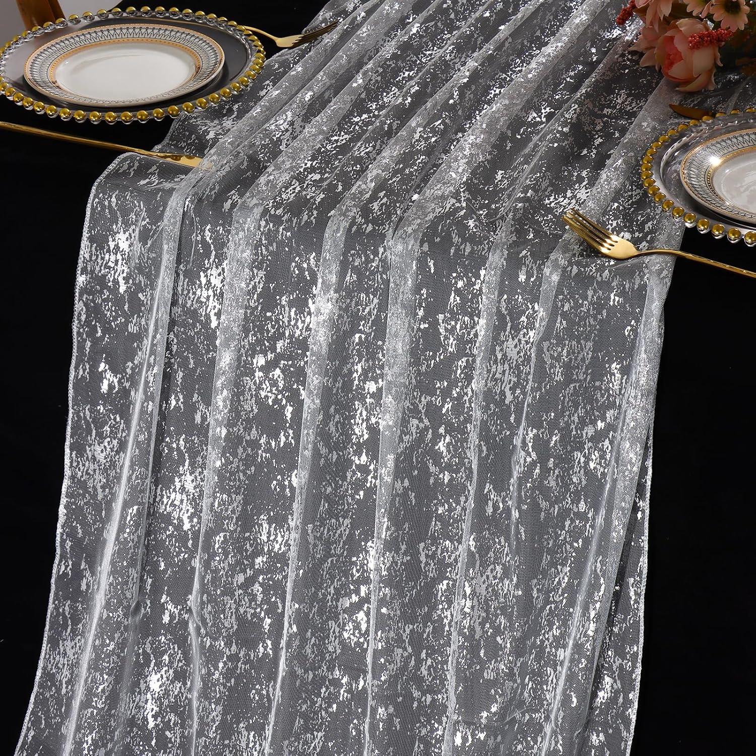 Amazon.com: LOMOHOO 10 Ft Silver Table Runner, Silver Sheer Sequin ...