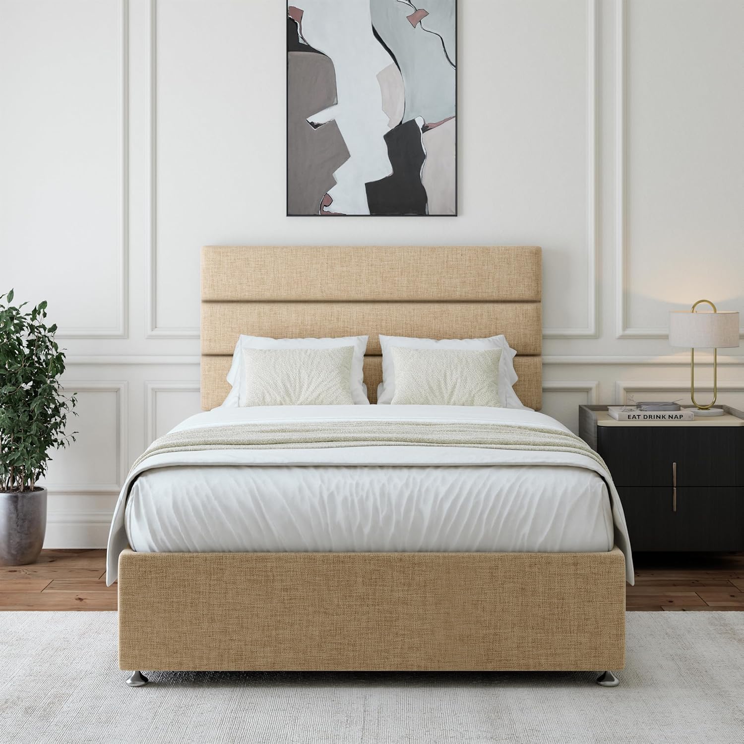Bedmaster Linen Divan Bed Base With Storage And Lined Headboard ...