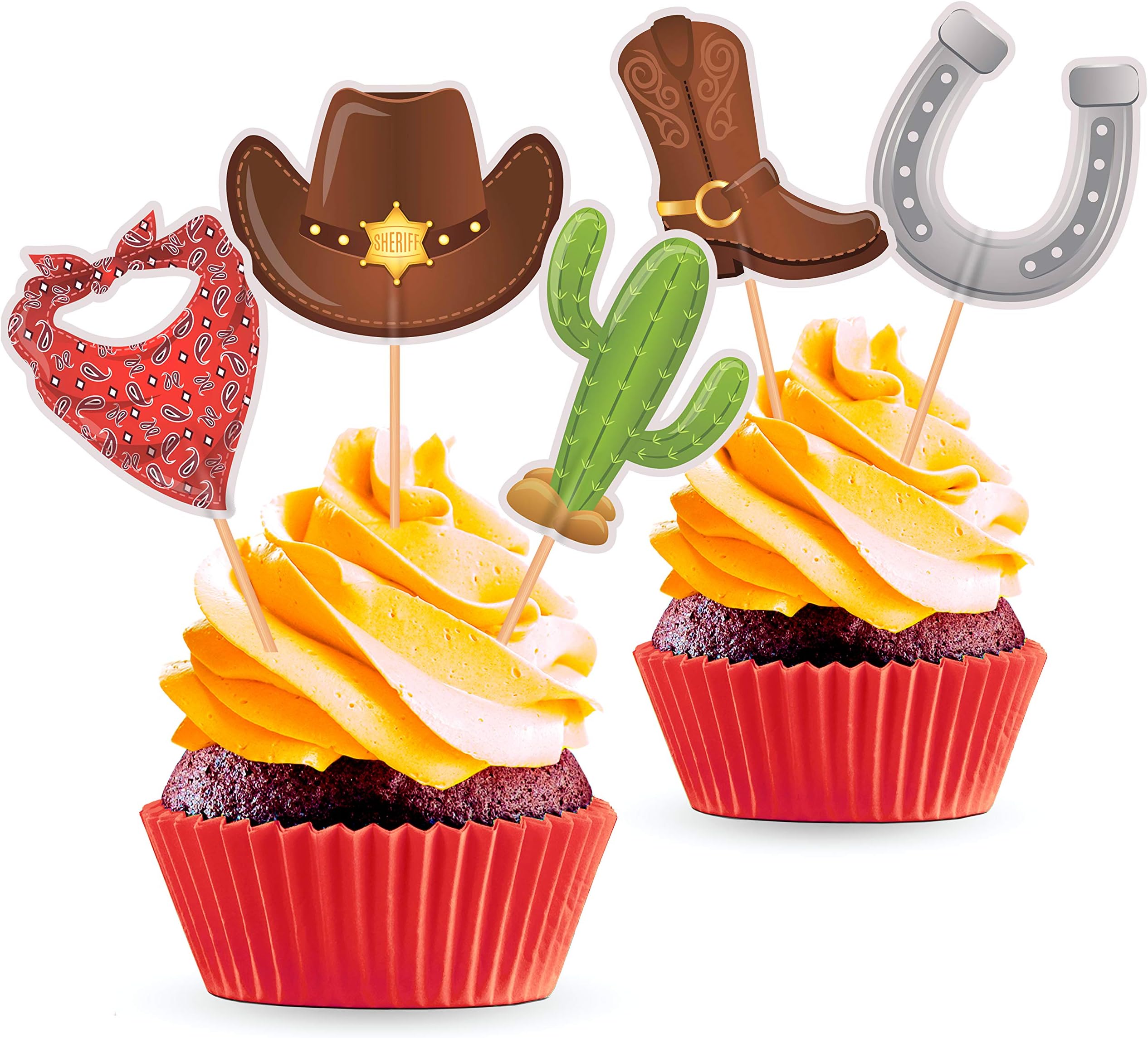 Amazon.com: Cowboy Party Cupcake Toppers - Western Theme Birthday or ...