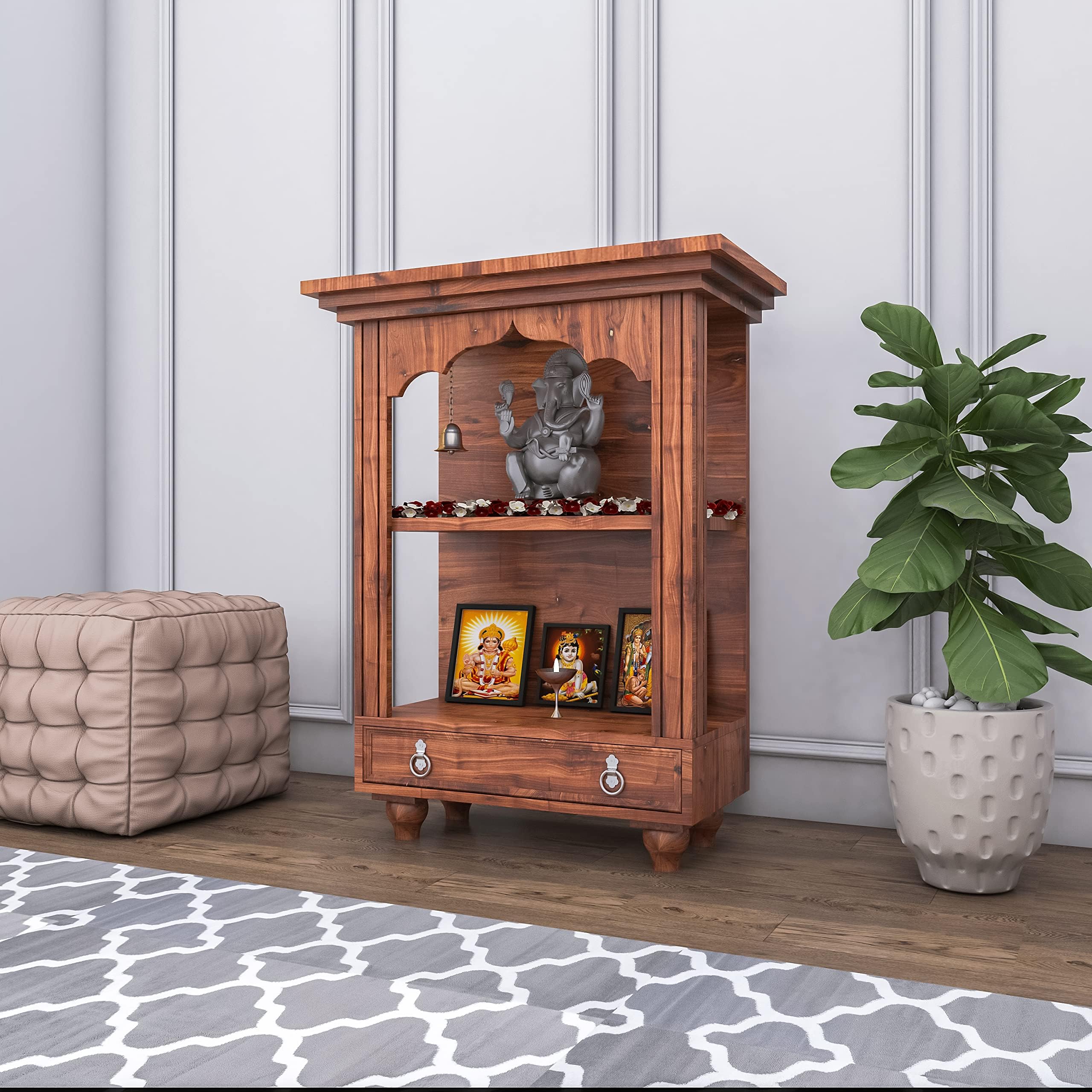 PC WOOD FURNITURE Wooden Temple for Home and Office | Solid Wood Mandir ...