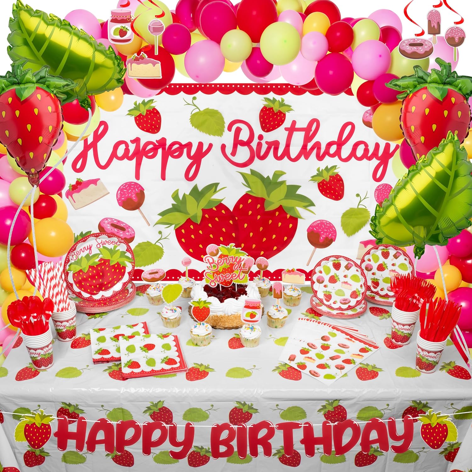 Amazon.com: All-in-One 357 Pc Strawberry Party Decorations (Serves 24 ...