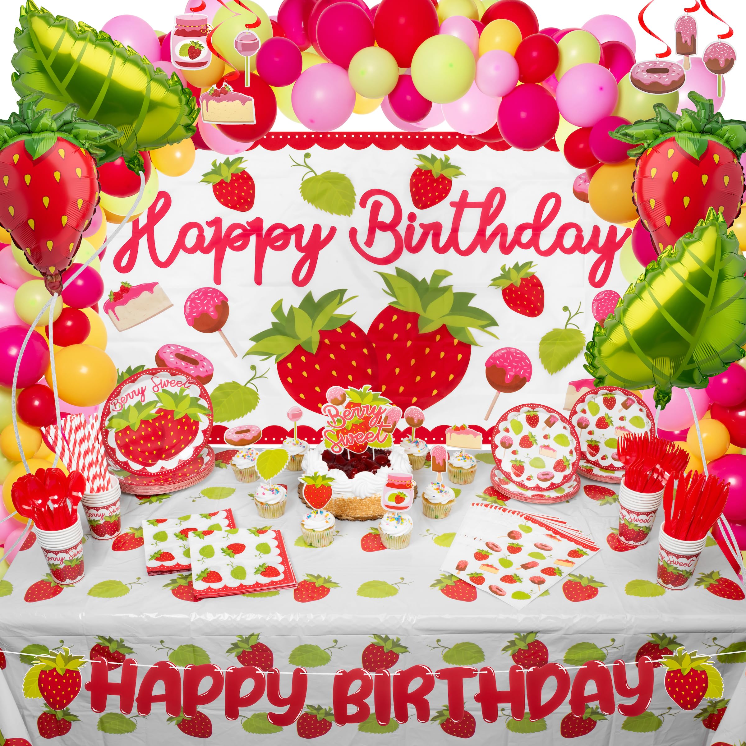 Amazon.com: All-in-One 357 Pc Strawberry Party Decorations (Serves 24 ...