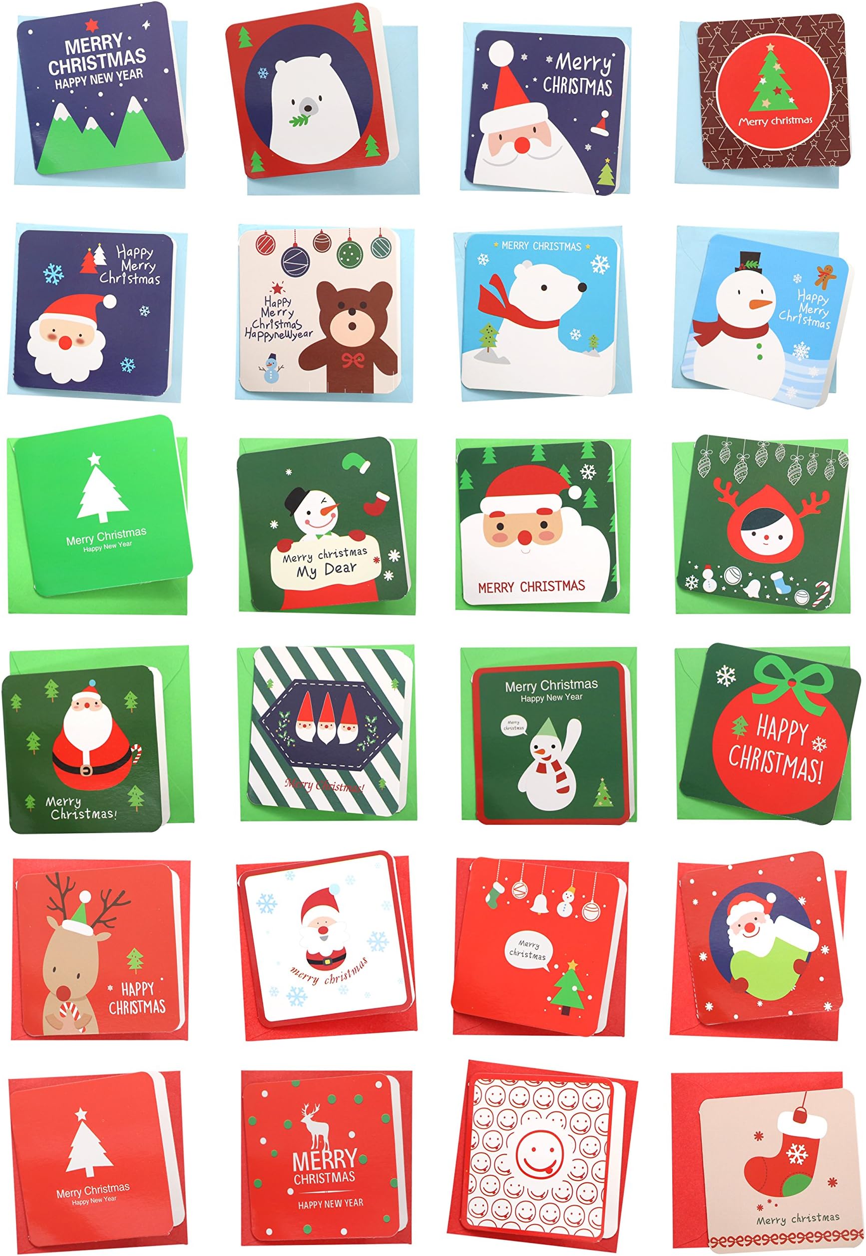 Amazon.com : 24 Pack Mini Christmas Greeting Cards & Envelopes, Cute ...