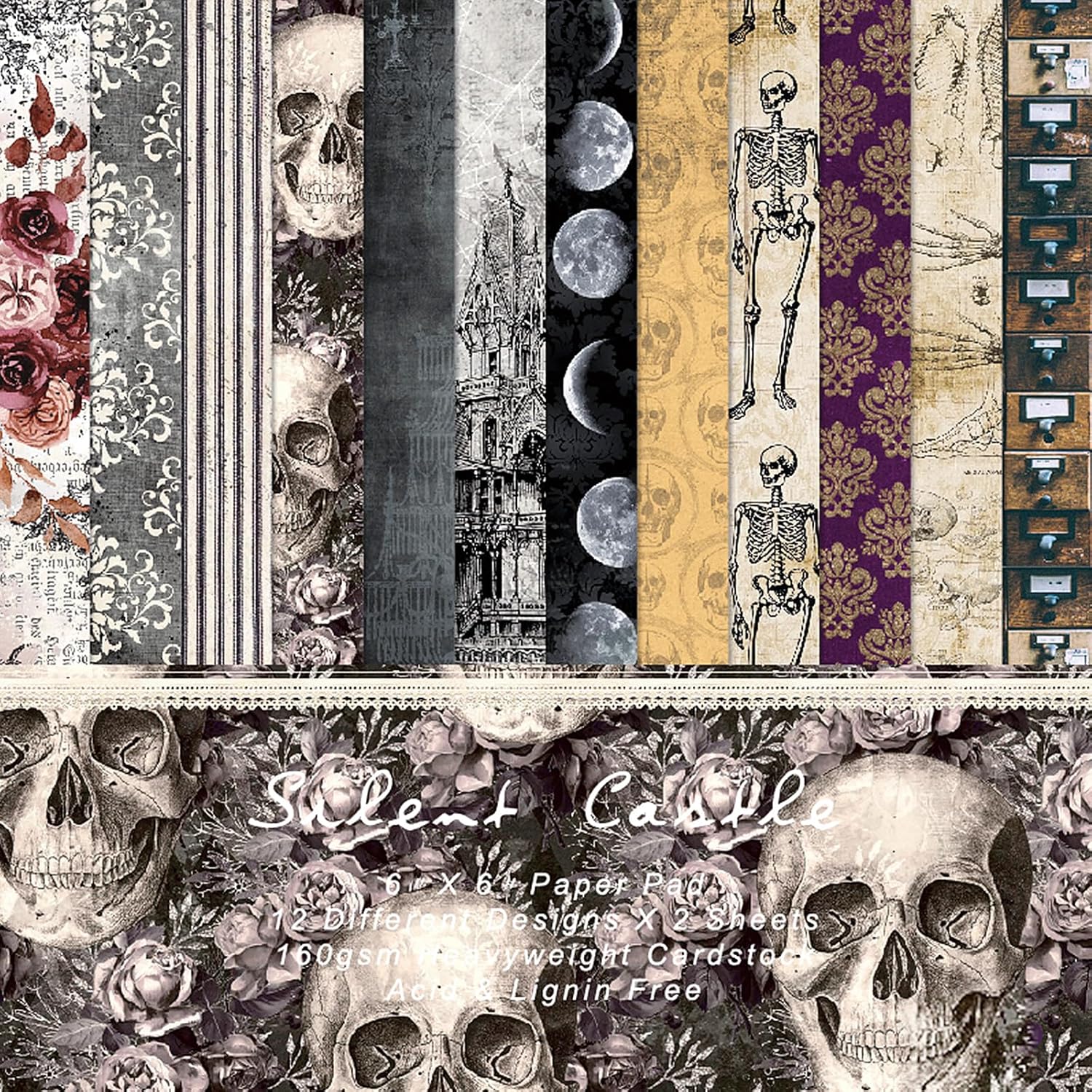 Amazon.com : 24 Sheets 6'' x 6'' Single-sided Vintage Halloween Skull ...