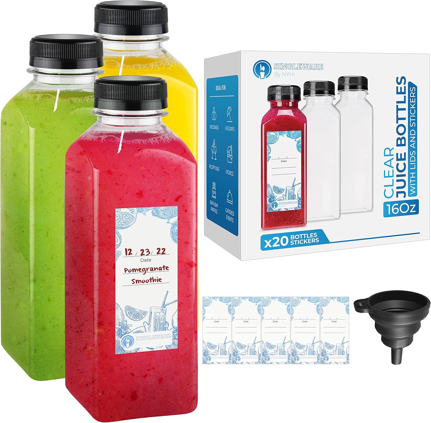 Amazon.com: NYHI Clear Plastic Juice Bottles with Tamper Evident Caps ...