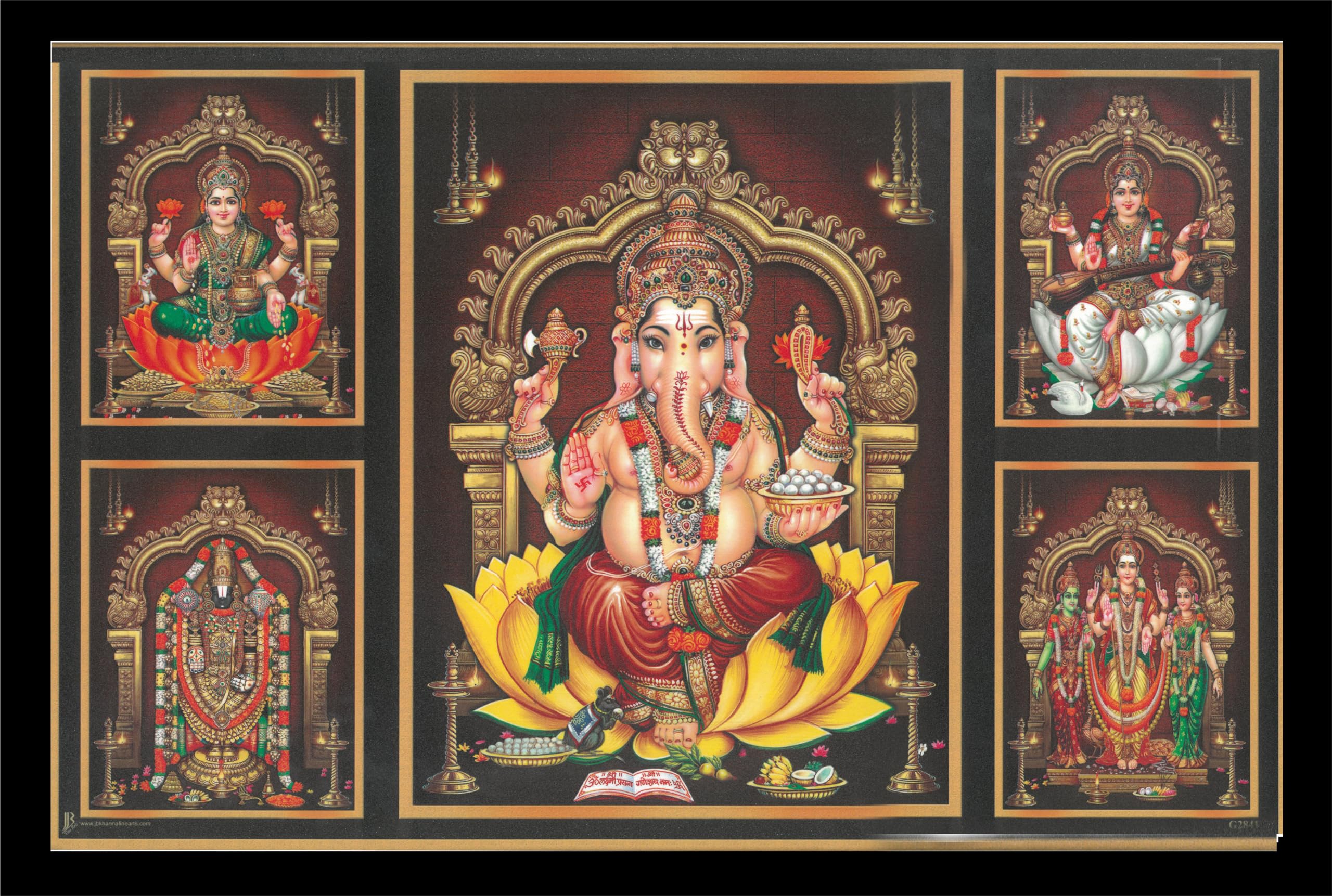 Buy Gugan's 5 Hindu God Photos In One Engineered Wood Photo Frame For ...