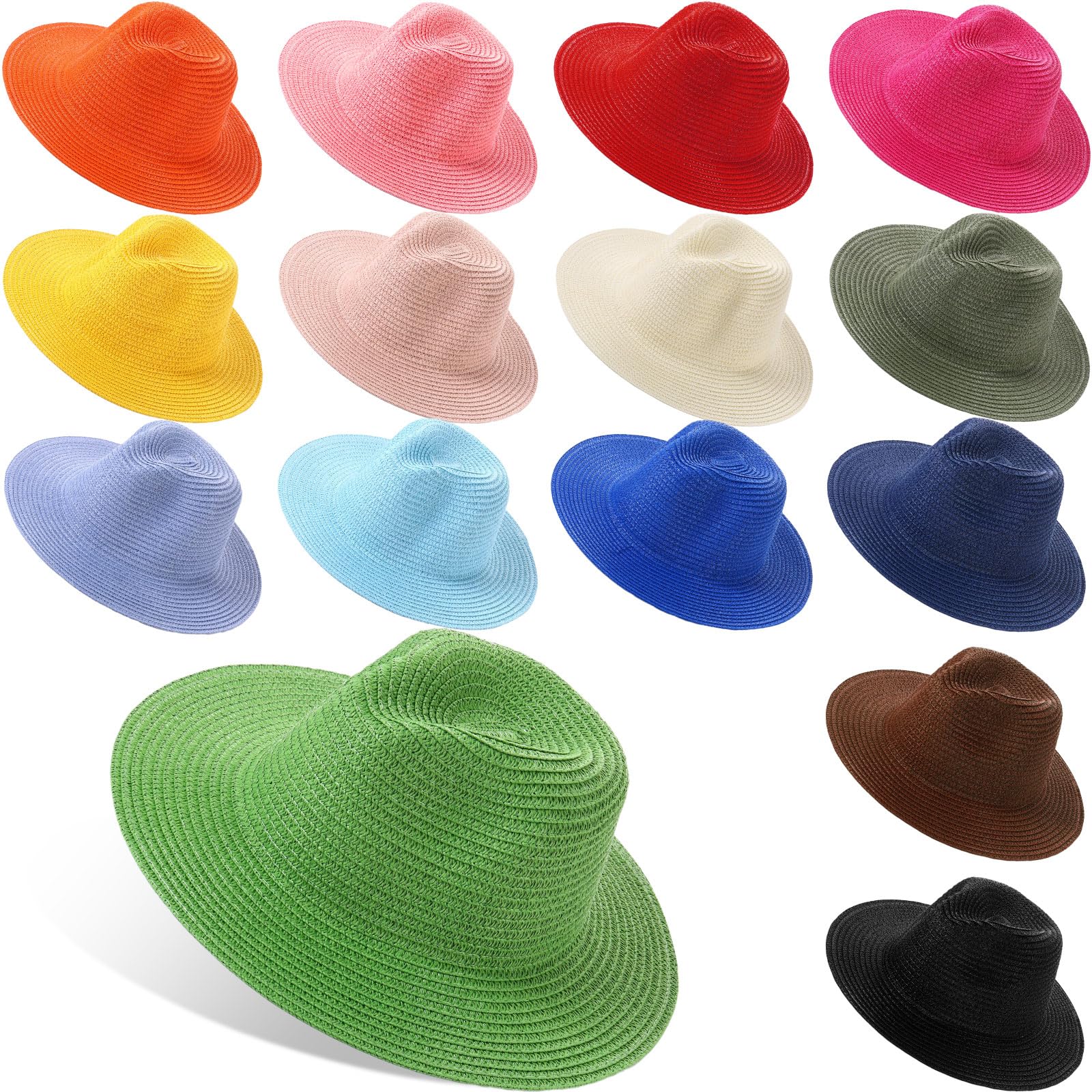 Yahenda 15 Packs Straw Cowboy Hat Western Straw Fedora Hats Colorful ...