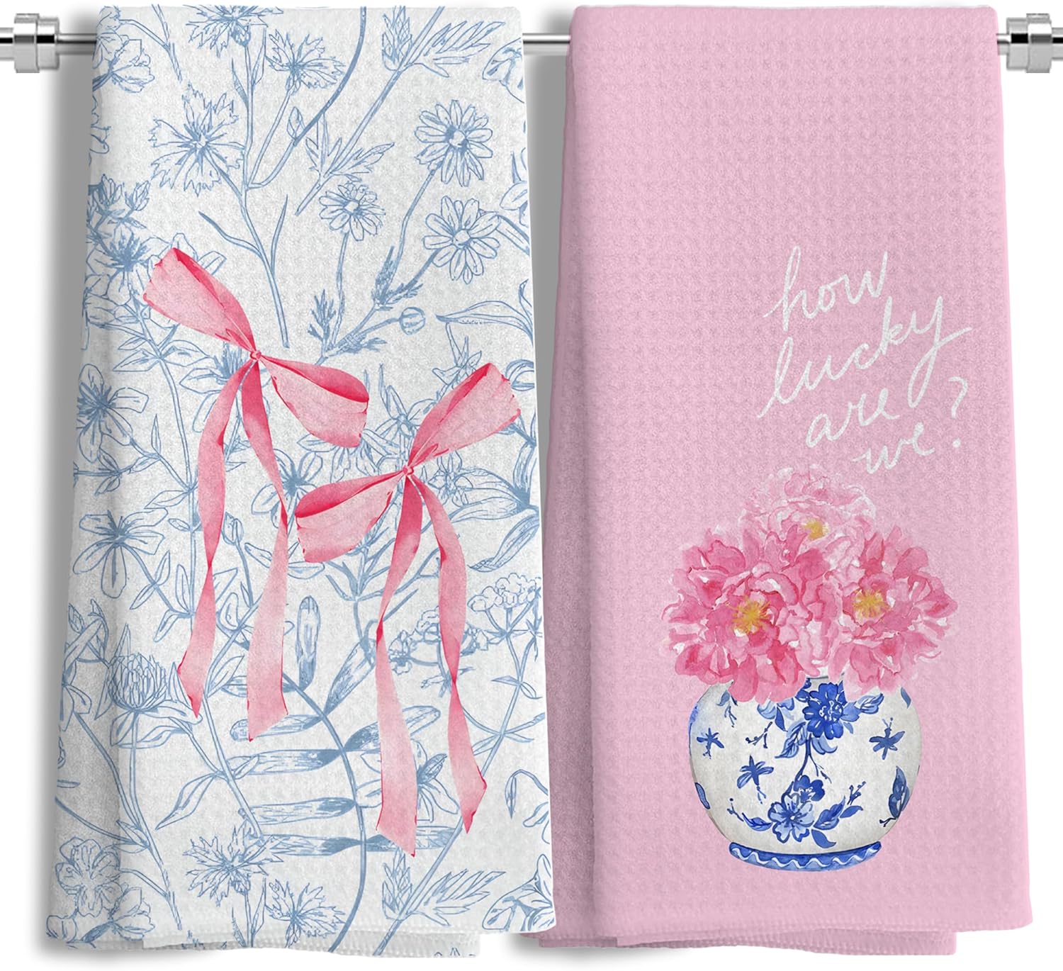 Amazon.com: LUKIPOM Pink Bow Coquette Chinoiserie Floral Kitchen Towels ...