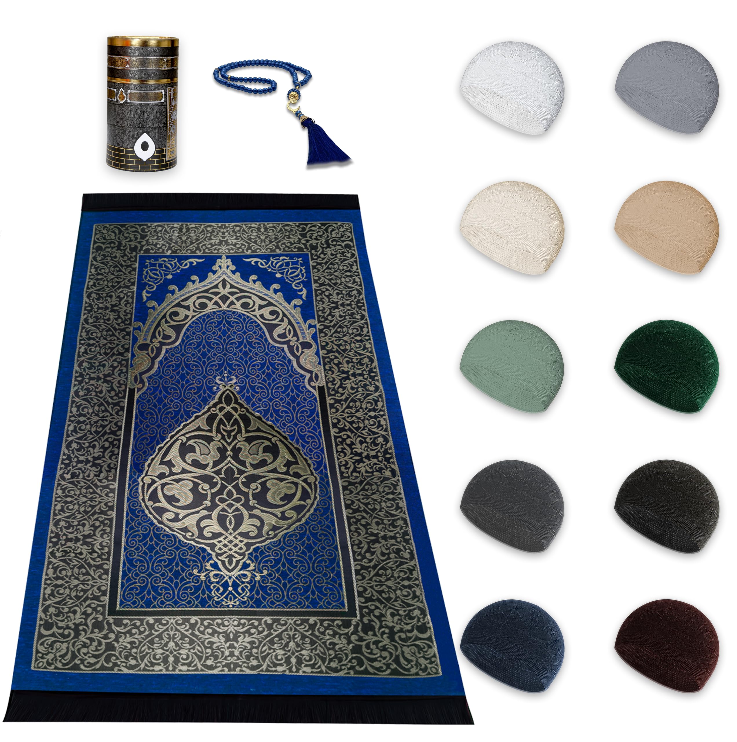 Amazon.com: Kapobia 10 Pieces Kufi Hats for Men and Muslim Prayer Rug ...