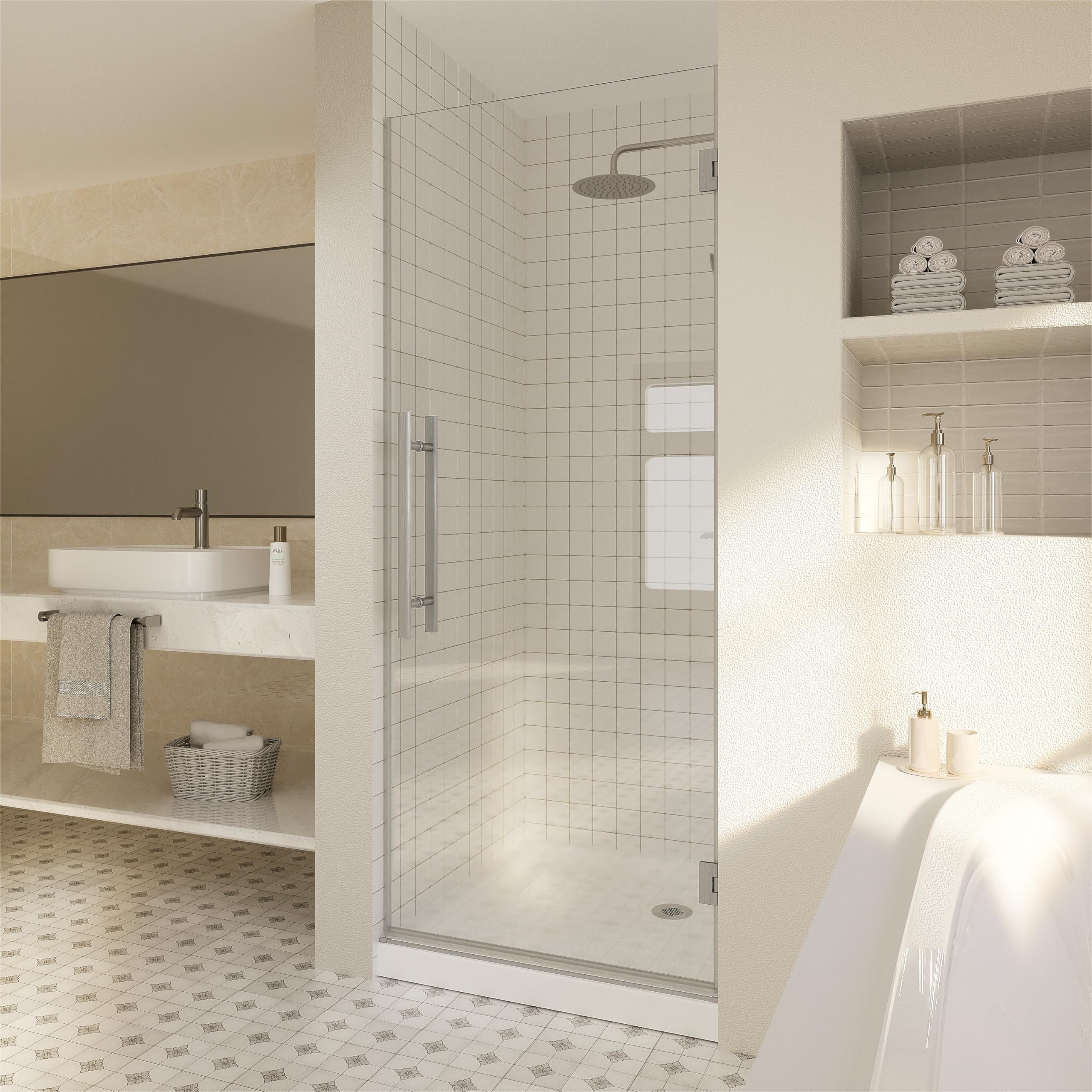 Frameless Wall Hinge Shower Door with 5/16"(8mm) Tempered Glass，Hinged ...