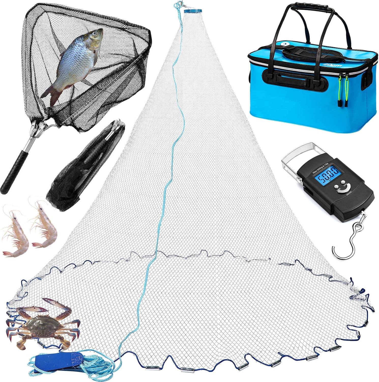 Amazon.com : Threehoney Set of 4 Saltwater Fishing Cast Net, Foldable ...