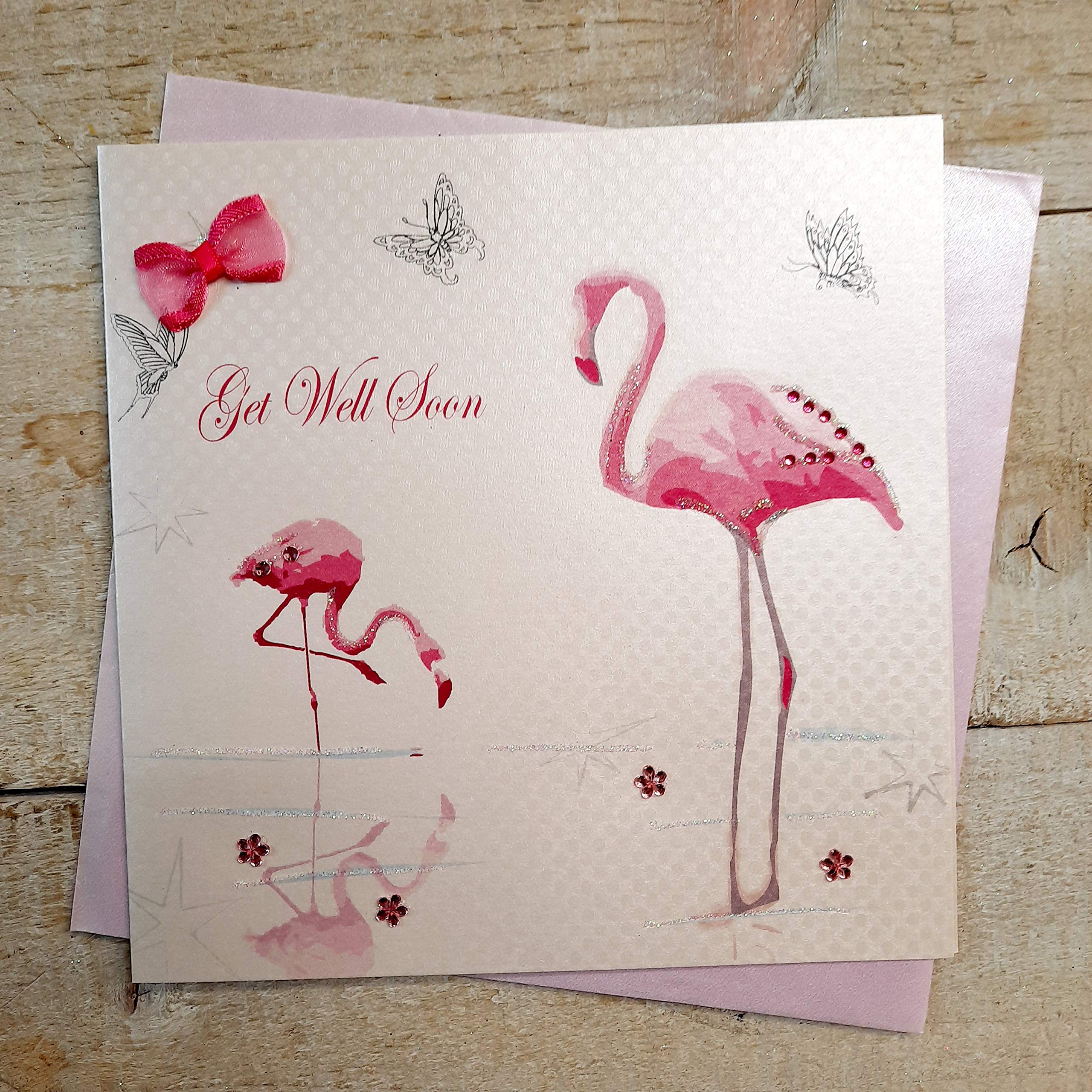 WHITE COTTON CARDS Soon, Handmade Get Well Card, Code BD84, Flamingo ...