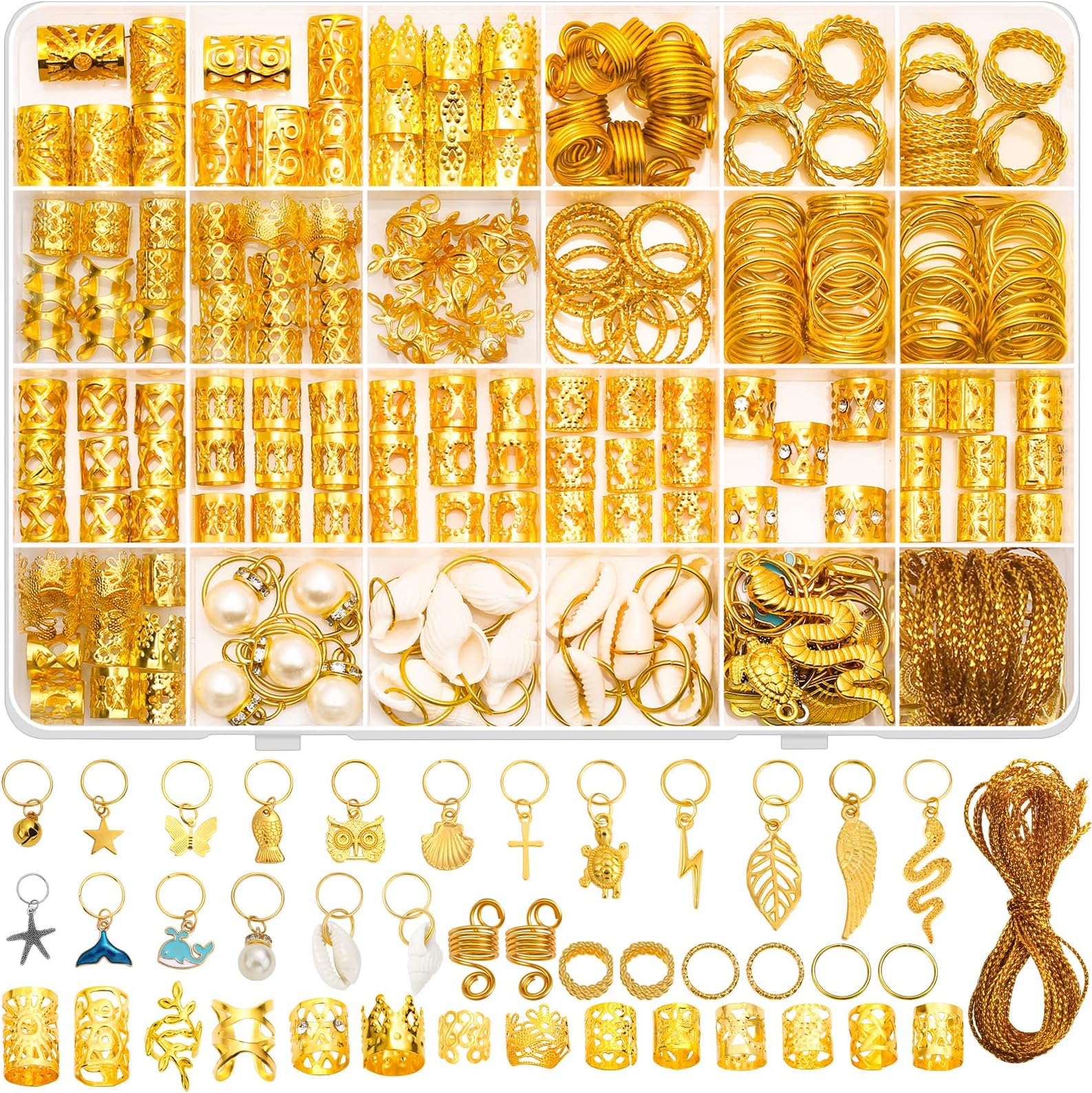 Amazon.com : Qinzave 285PCS Gold Hair Jewelry for Braids, Gold ...